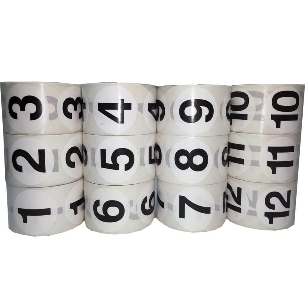 1.5" Round Number Stickers 0 - 12 Bulk Pack | InStockLabels.com