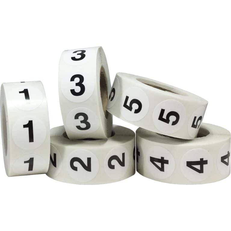 Numbered Stickers 1 Through 5 | 3/4 Inch Round | InStockLabels.com