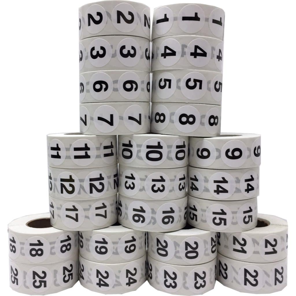 Number Stickers 1 - 25 | Bulk Pack | 3/4" Round | InStockLabels.com