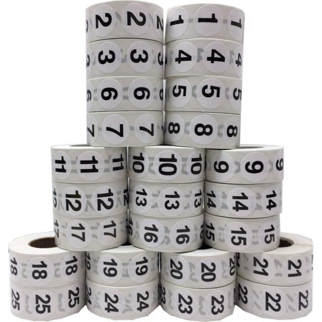 Number Stickers 1 - 25 | Bulk Pack | 3/4" Round | InStockLabels.com