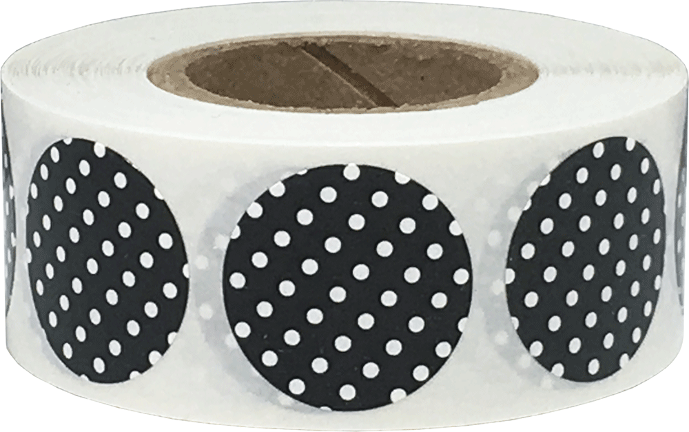 3/4" Inch Round Black With White Polka Dot Labels | InStockLabels.com