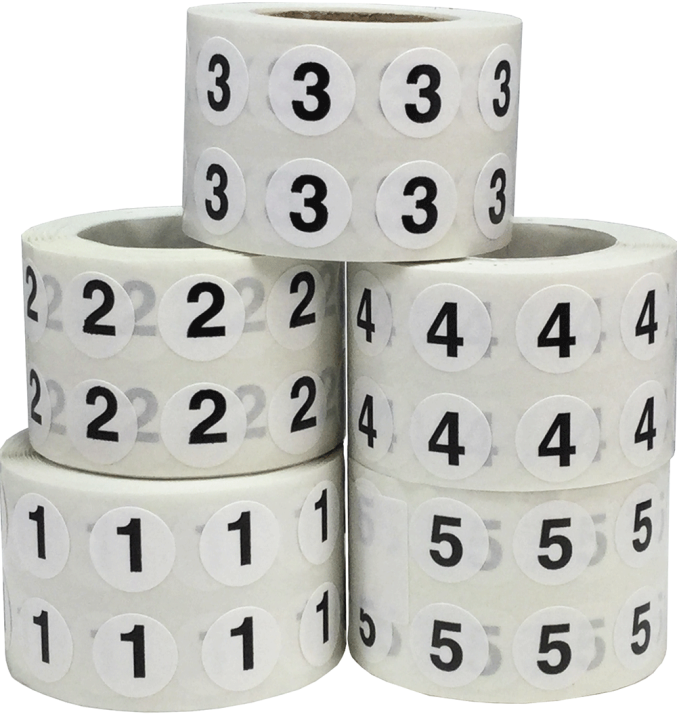 1 - 5 Numbered 1/2" Round Labels - InStock Labels