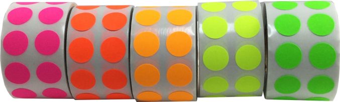 1/2" Fluorescent Collection Round Colored Dot Stickers | InStockLabels.com