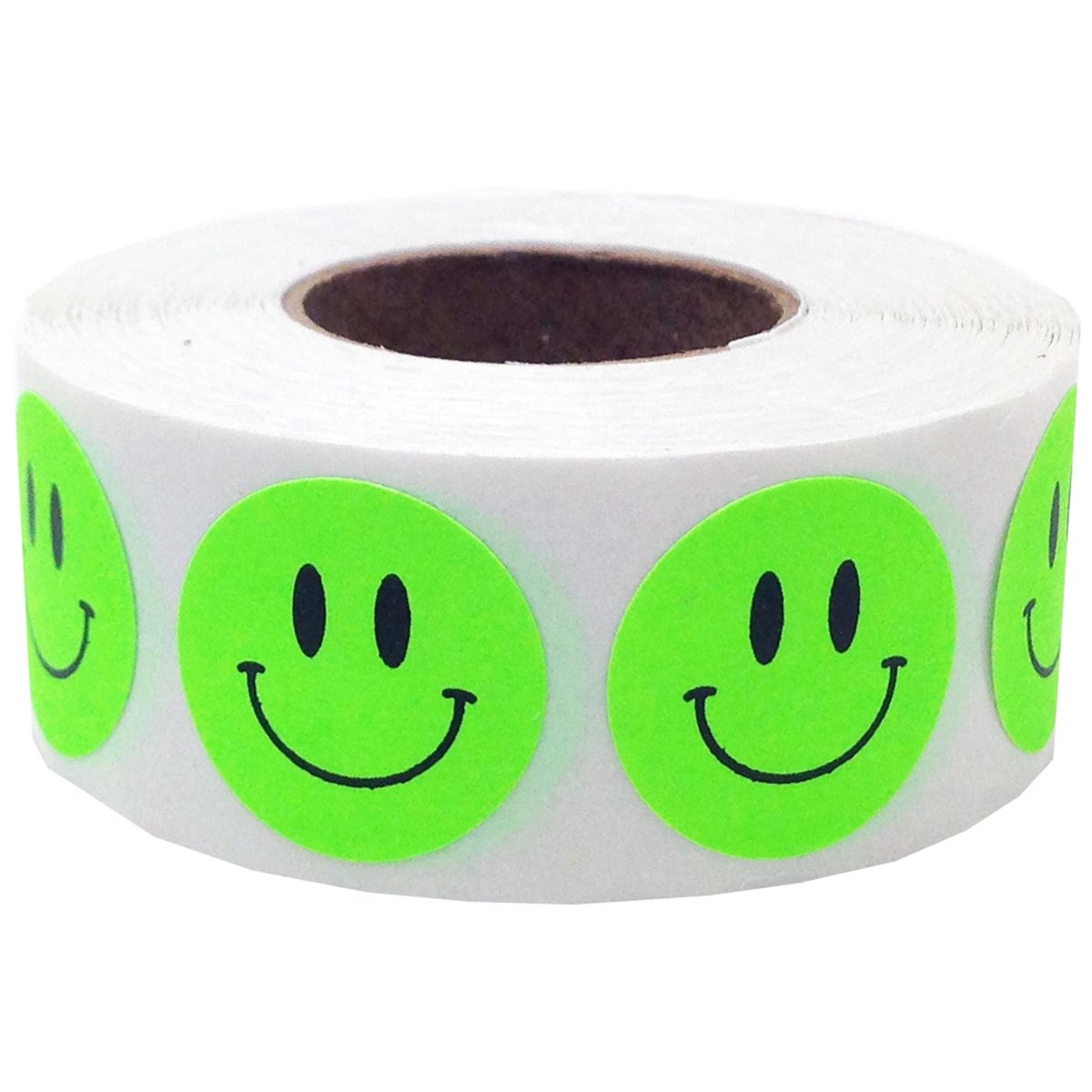 Fluorescent Green Smiley Face Stickers 3/4" | InStockLabels.com