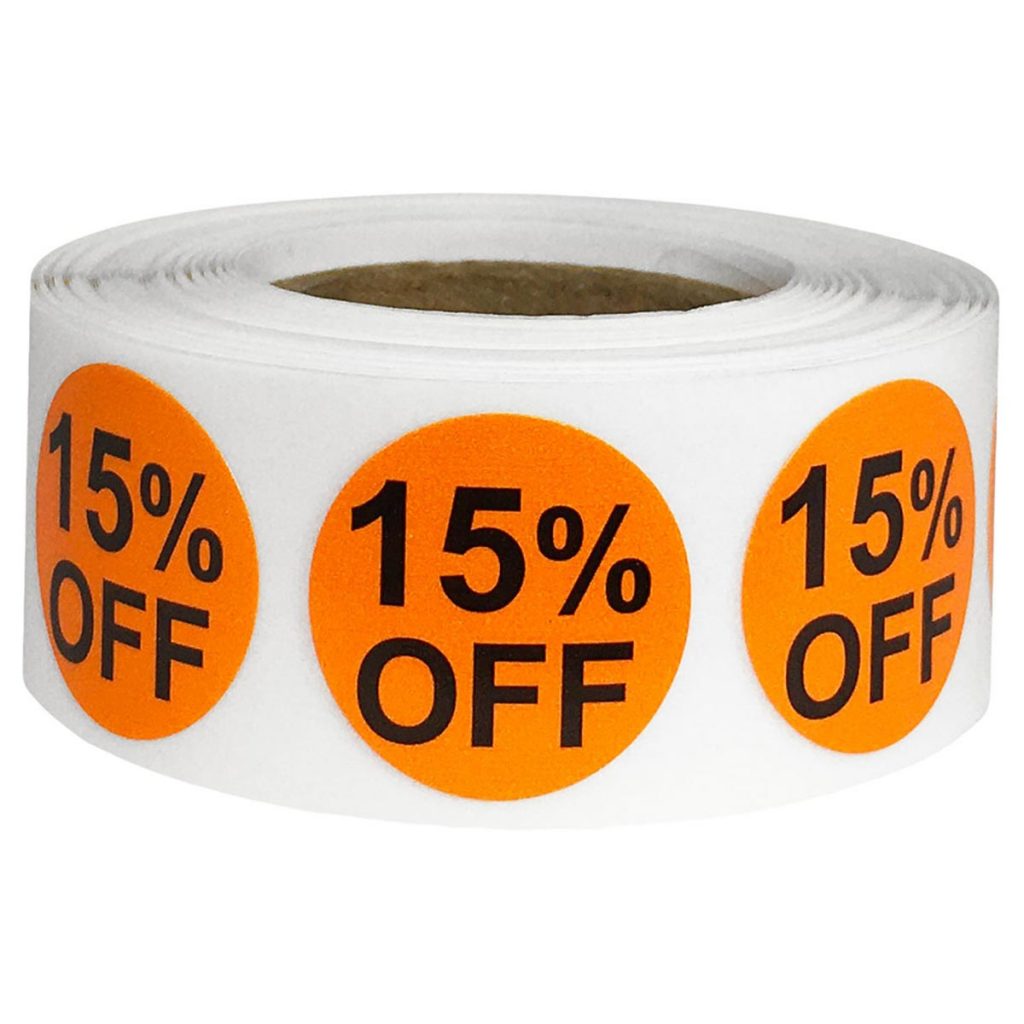 Orange 15 Percent Off Labels 3/4" Round | InStockLabels.com