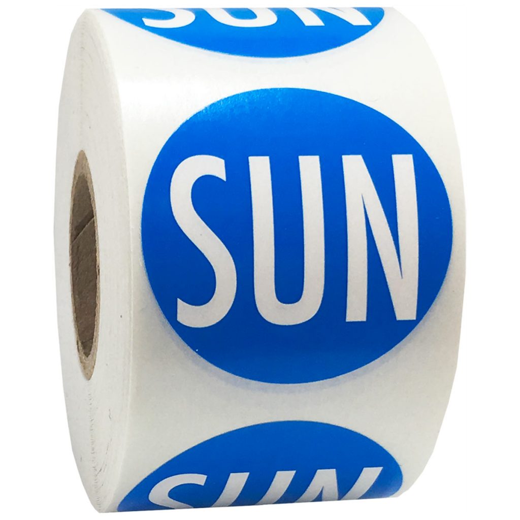 Sunday Colored Day Stickers 1.5" Round | InStockLabels.com