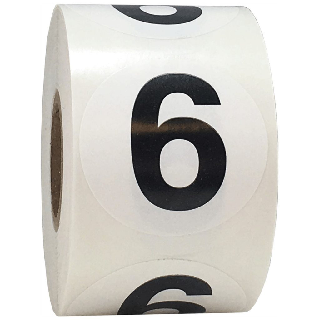 Number 6 Stickers Black/White 1.5" Round | InStockLabels.com