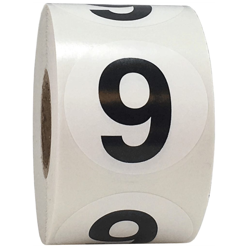 Number 9 Stickers Black/White 1.5" Round | InStockLabels.com