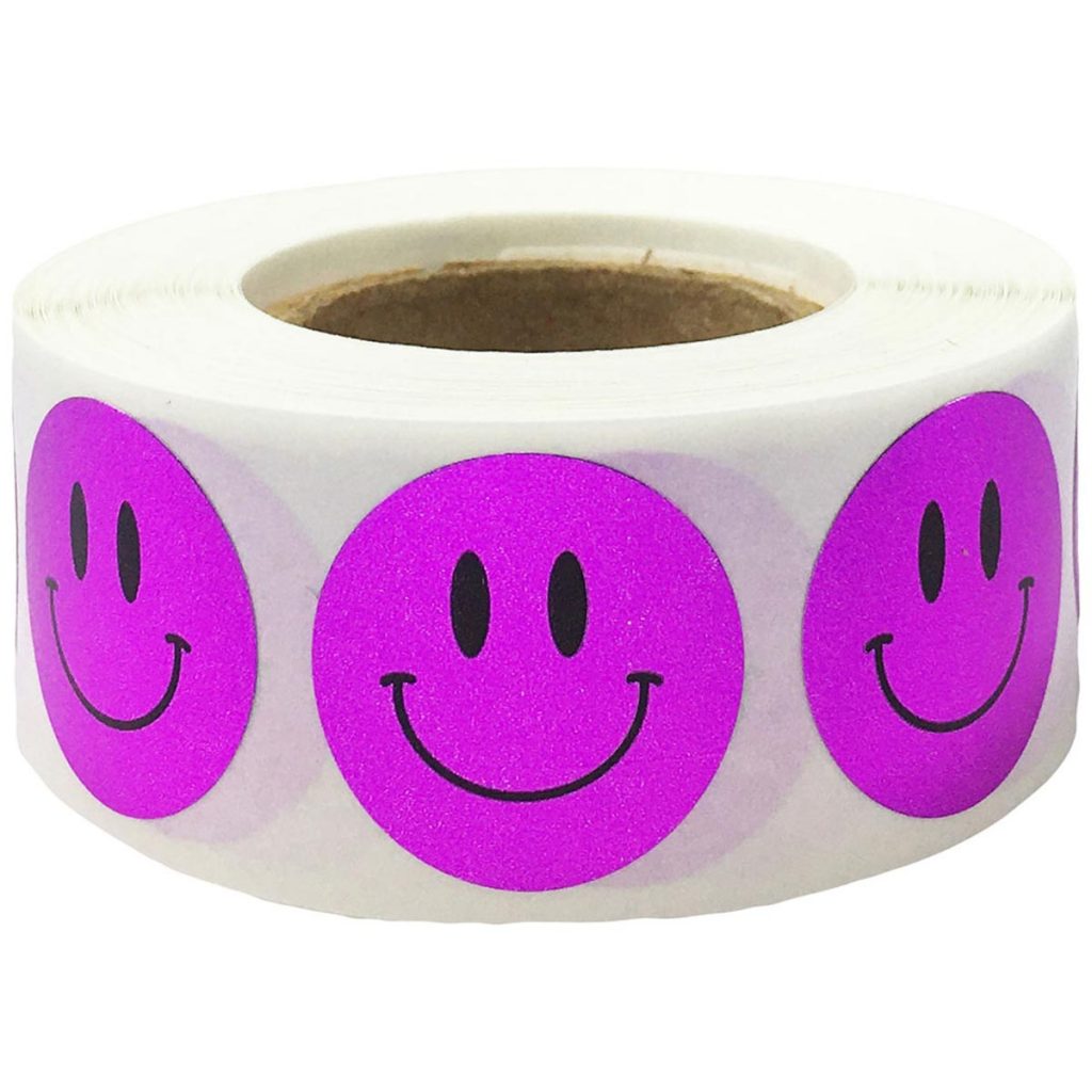 Metallic Purple Smiley Face Stickers 3/4" | InStockLabels.com