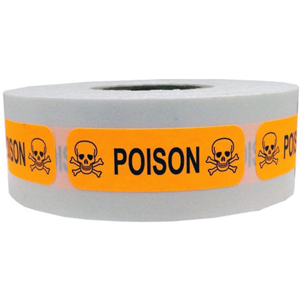 Bright Orange Poison Warning Labels .5" x 1.5" | InStockLabels.com
