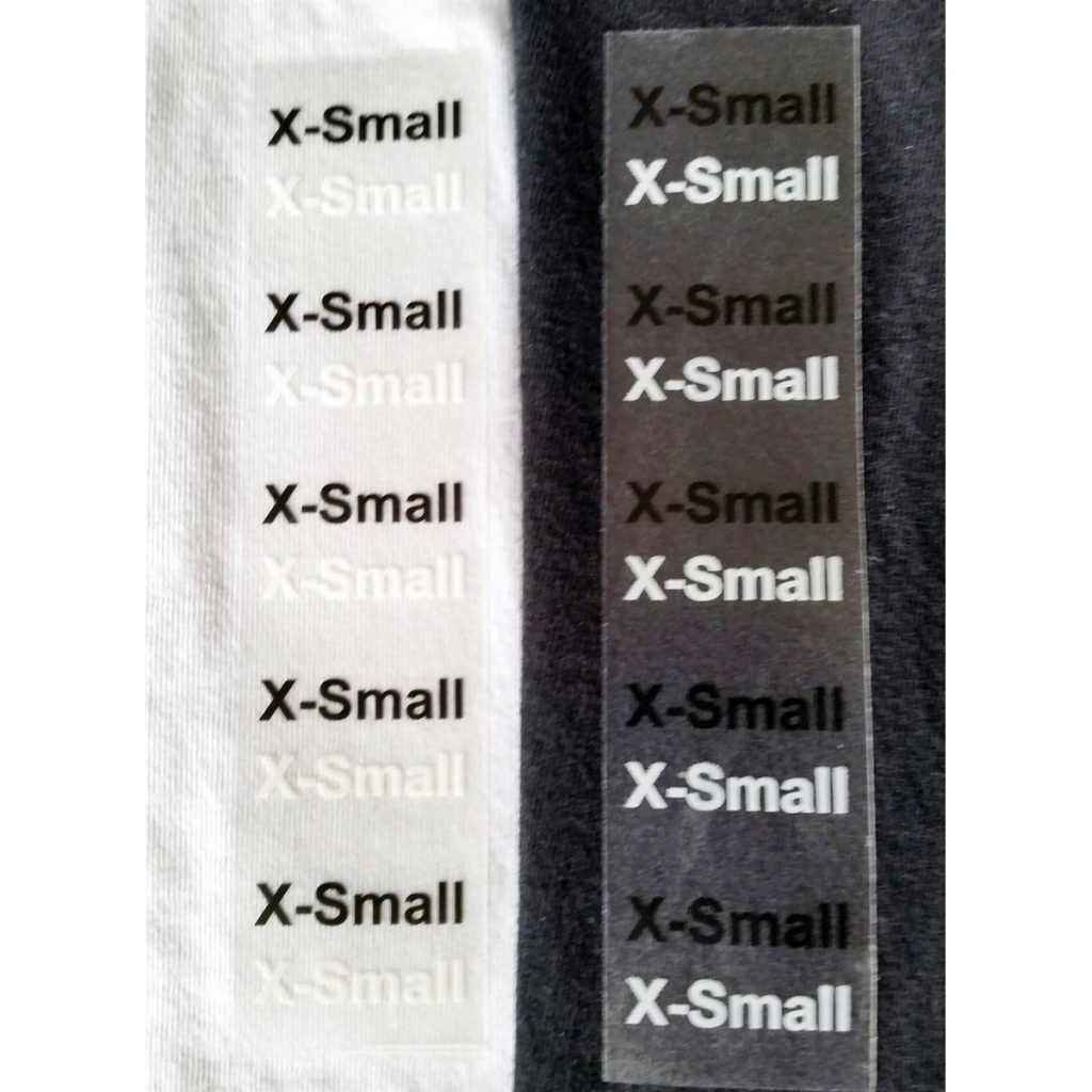 White Black Modern Ultra Clear Size Strip Labels | InStockLabels.com