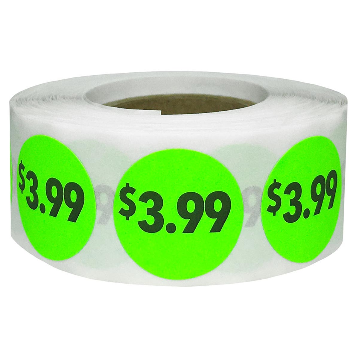 $3.99 Price Stickers Fluorescent Green 3/4" Round | InStockLabels.com