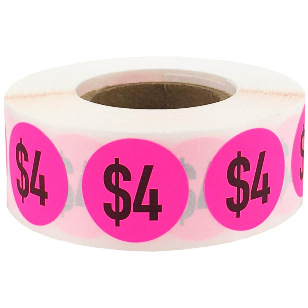 $4 Fluorescent Pink Price Stickers 3/4" | InStockLabels.com