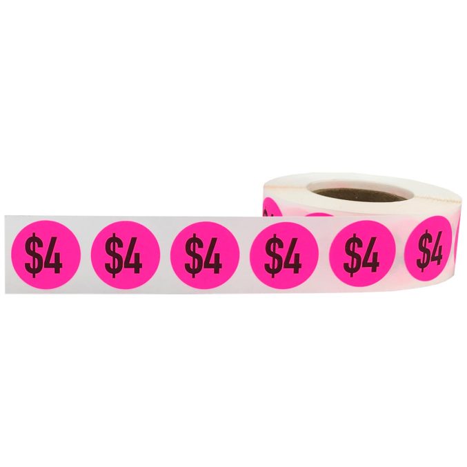 $4 Fluorescent Pink Price Stickers 3/4" | InStockLabels.com