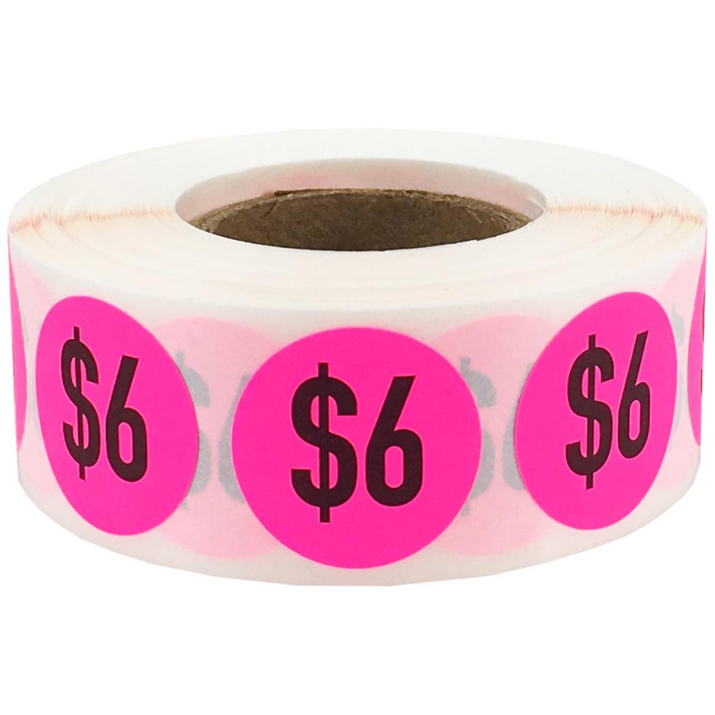$6 Fluorescent Pink Price Stickers 3/4" | InStockLabels.com