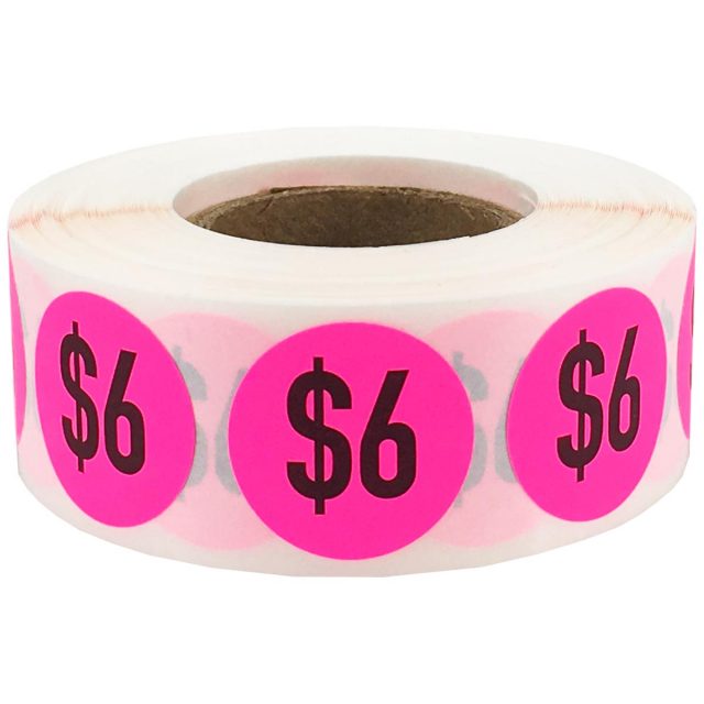 $6 Fluorescent Pink Price Stickers 3/4" | InStockLabels.com