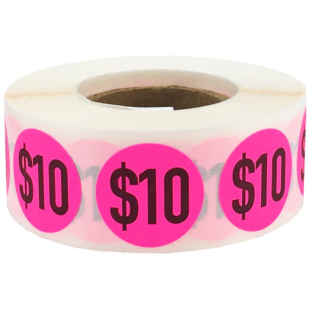 $10 Fluorescent Pink Price Stickers 3/4" | InStockLabels.com