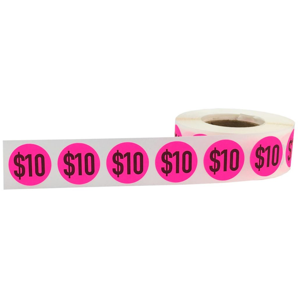 $10 Fluorescent Pink Price Stickers 3/4" | InStockLabels.com