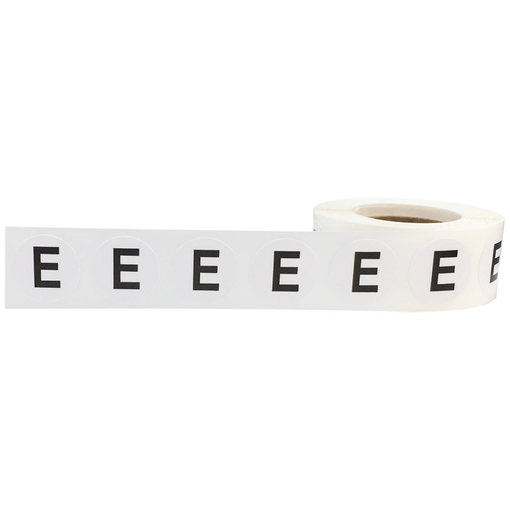 Letter E Stickers 3/4" Round | InStockLabels.com