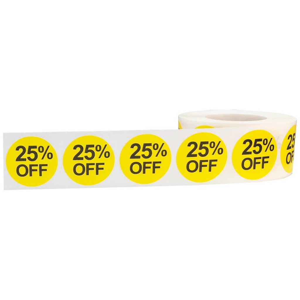 25 Percent Off Labels 1" Round | Color Coded | InStockLabels.com