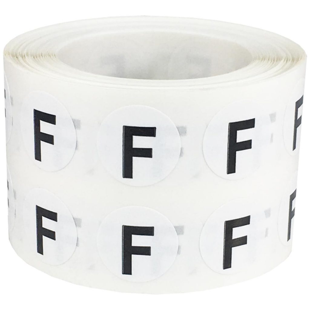 Small Letter F Stickers 1/2" Round | InStockLabels.com