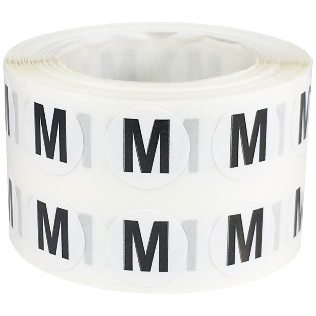 Small Letter M Stickers 1/2" Round | InStockLabels.com