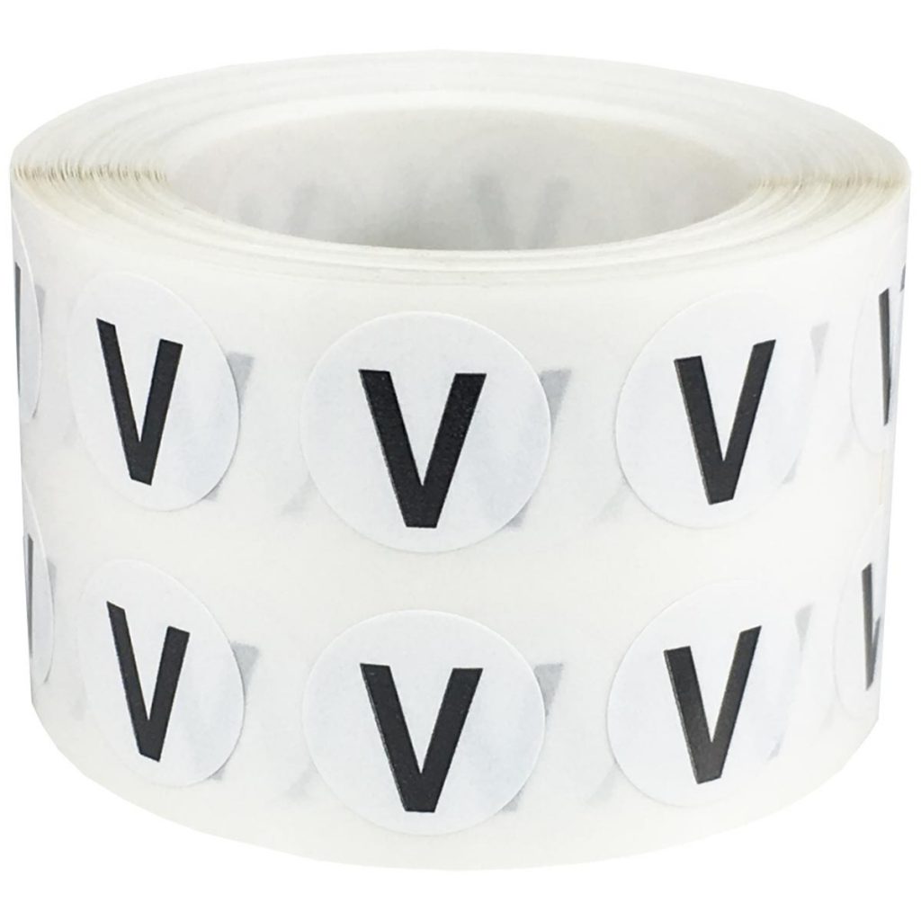 Small Letter V Stickers 1/2" Round | InStockLabels.com