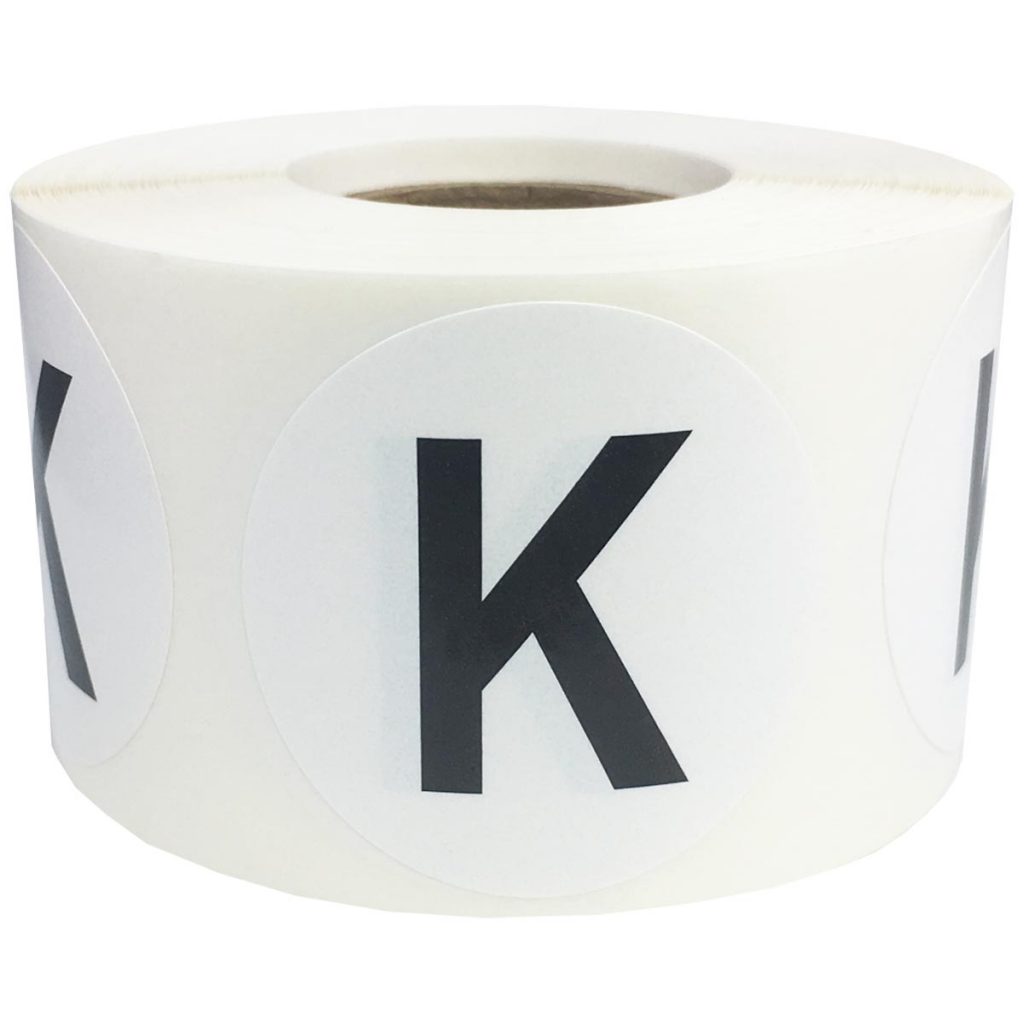Large Letter K Stickers 1.5" Round | InStockLabels.com