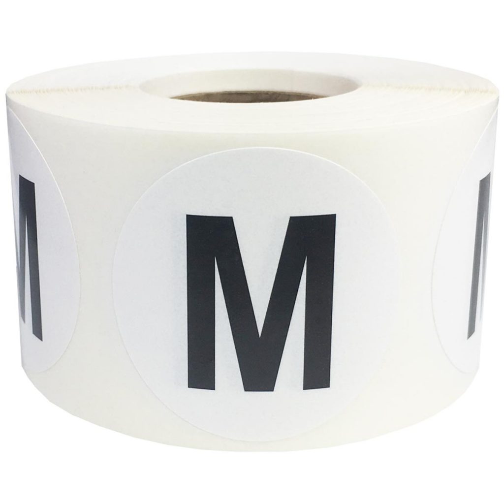 Large Letter M Stickers 1.5" Round | InStockLabels.com