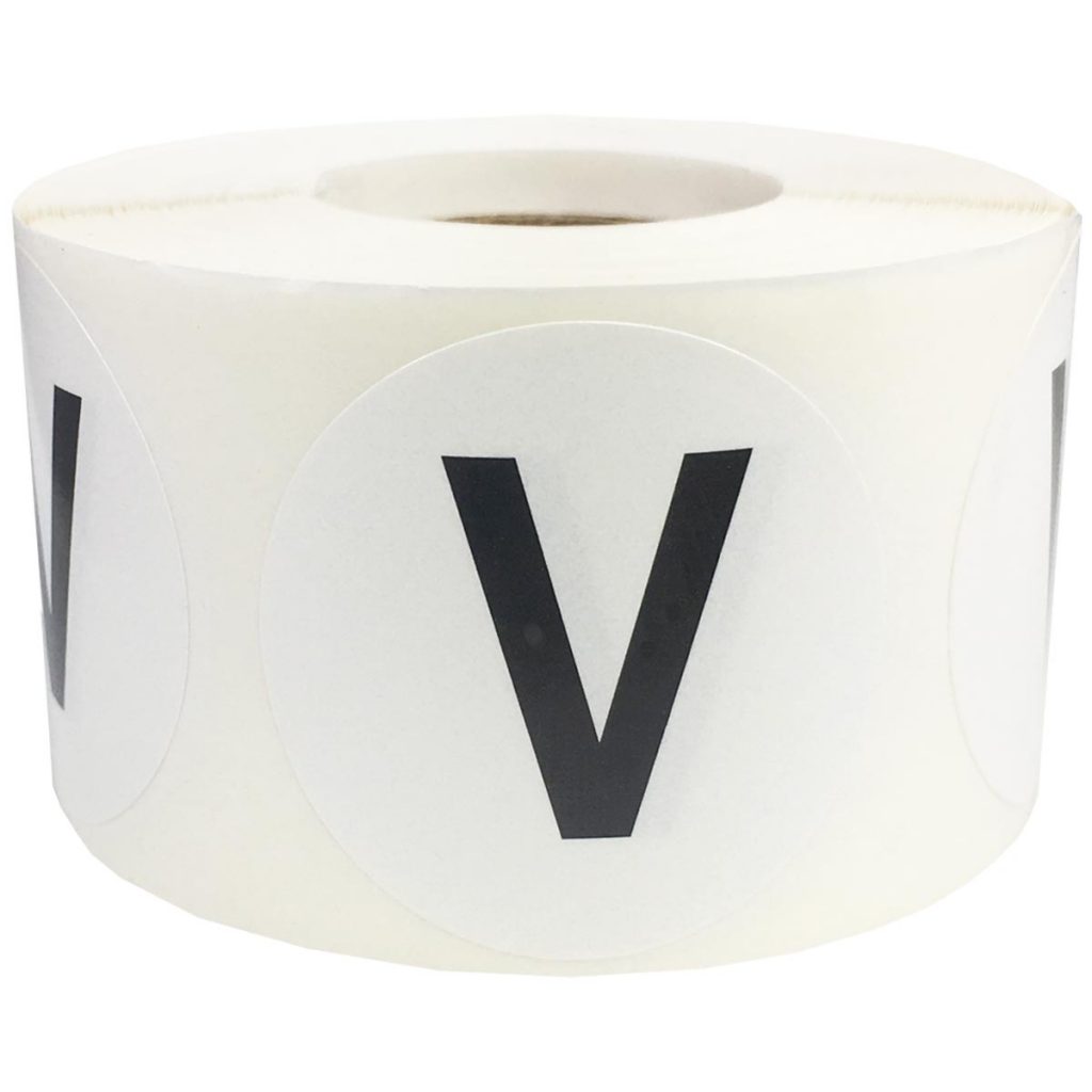 Large Letter V Stickers 1.5" Round | InStockLabels.com