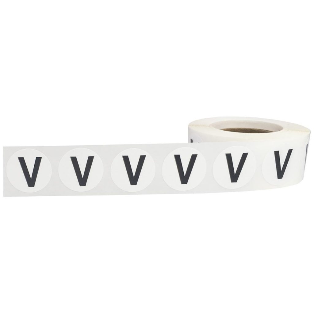 Letter V Stickers 3/4" Round | InStockLabels.com
