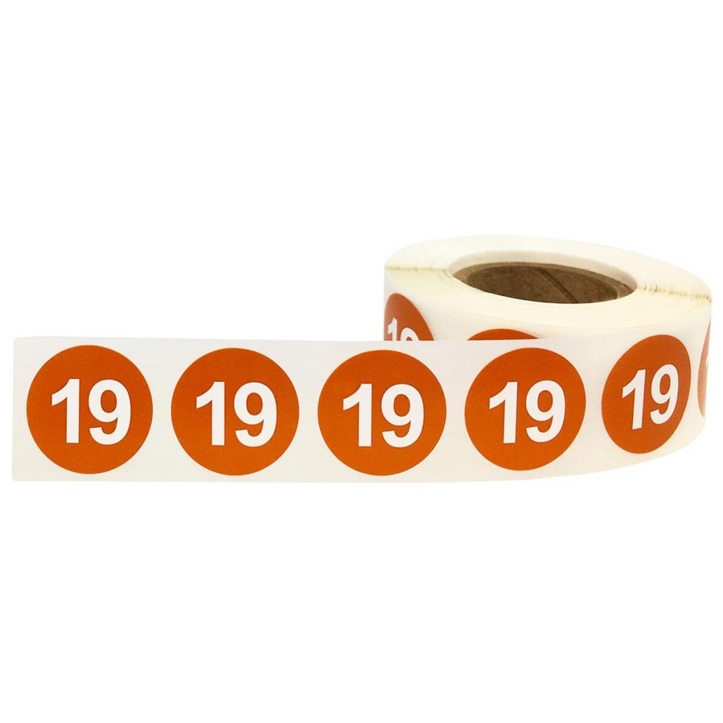 Color Coding Number 19 Stickers 3/4" | InStockLabels.com