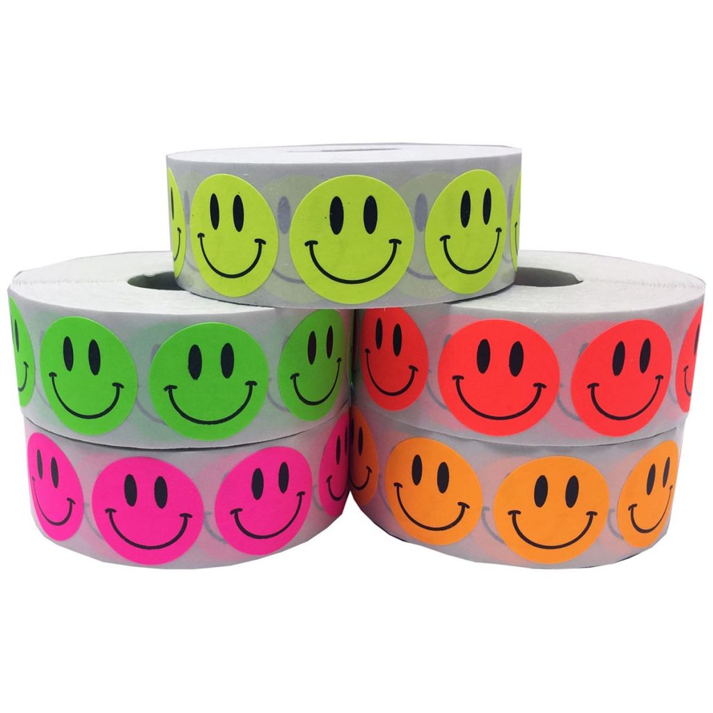 Fluorescent Smiley Face Stickers Bulk Pack | InStockLabels.com