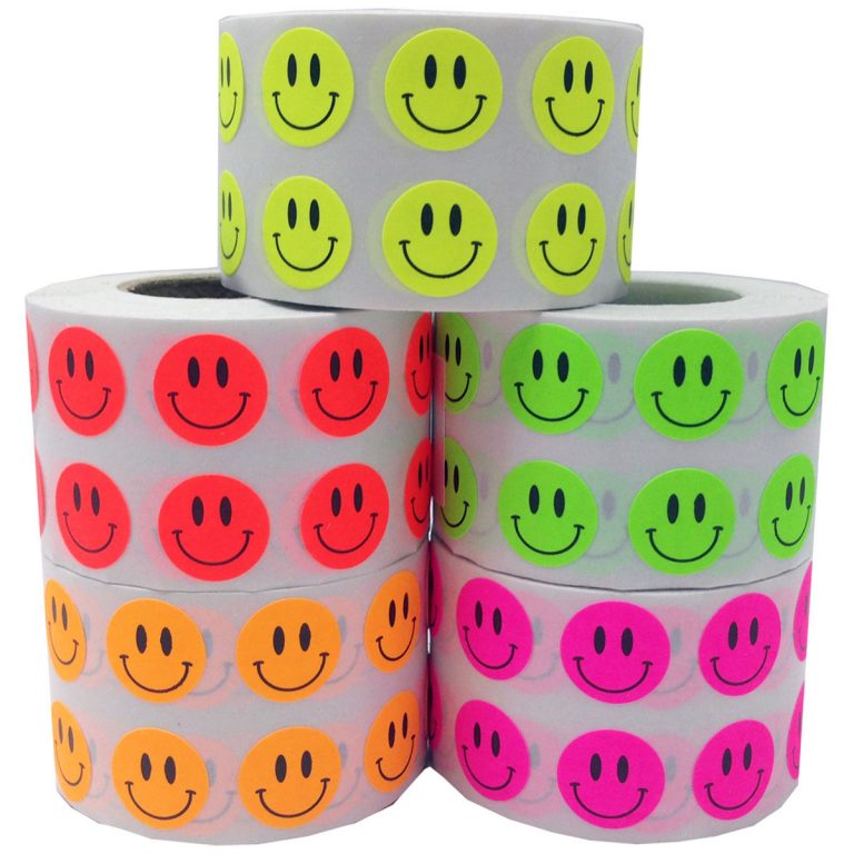 Bulk Pack Fluorescent Smiley Face Stickers 1/2" Round | InStockLabels.com