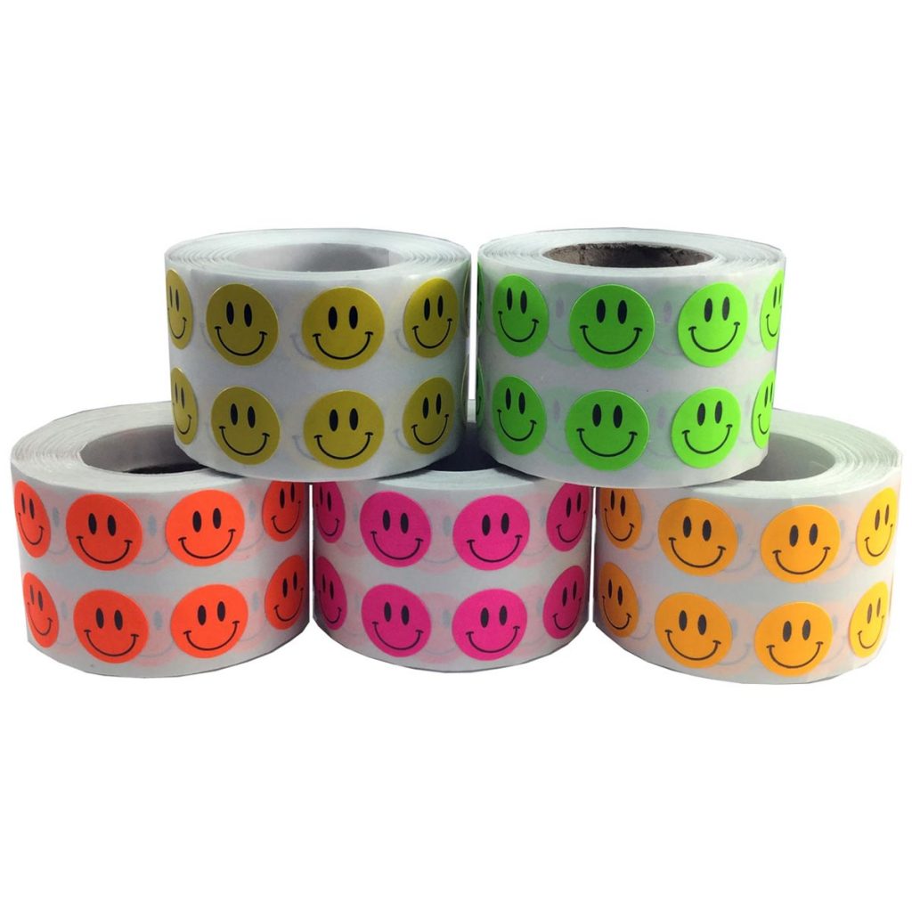 Bulk Pack Fluorescent Smiley Face Stickers 1/2" Round | InStockLabels.com