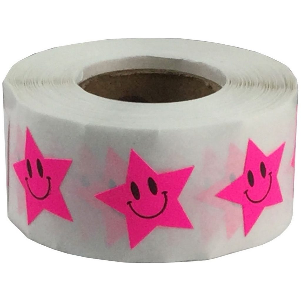 Fluorescent Star Stickers with Smiley Face 3/4" Inch | InStockLabels.com