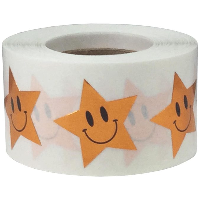 Bronze Smiley Star Stickers 1" Inch | InstockLabels.com