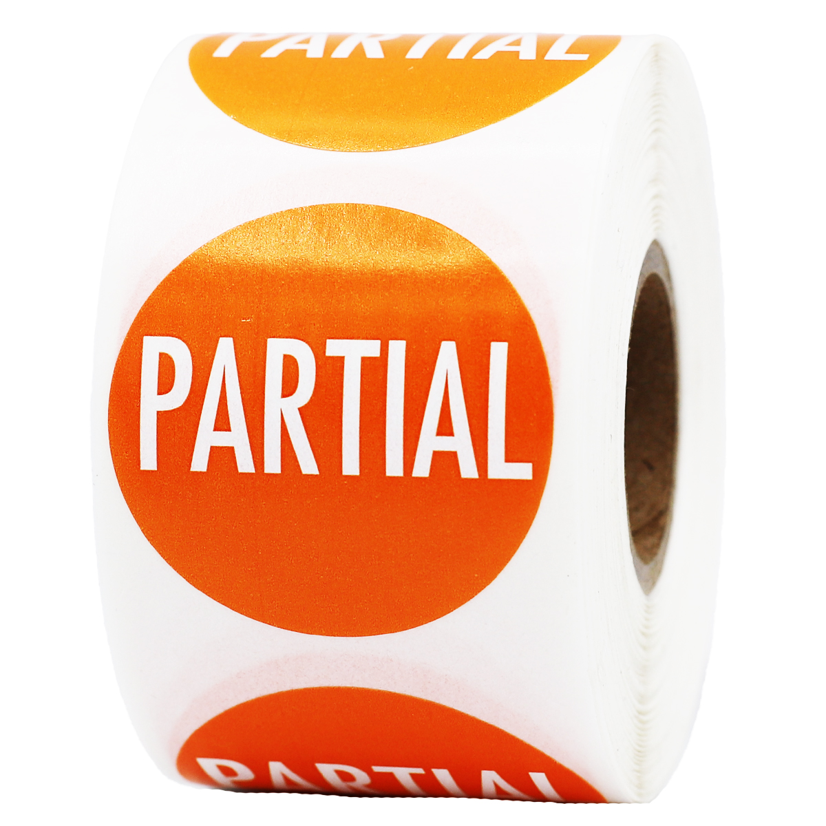 Orange Shipping Labels that Say PARTIAL | 1.5" Round | InStockLabels.com