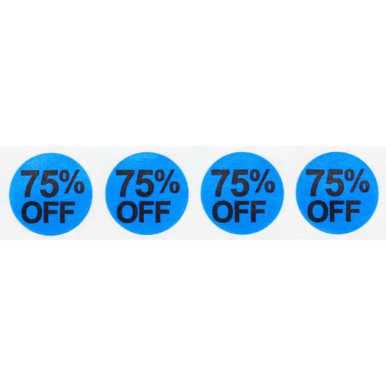 Blue 75 Percent Off Labels 3/4" | InStockLabels.com