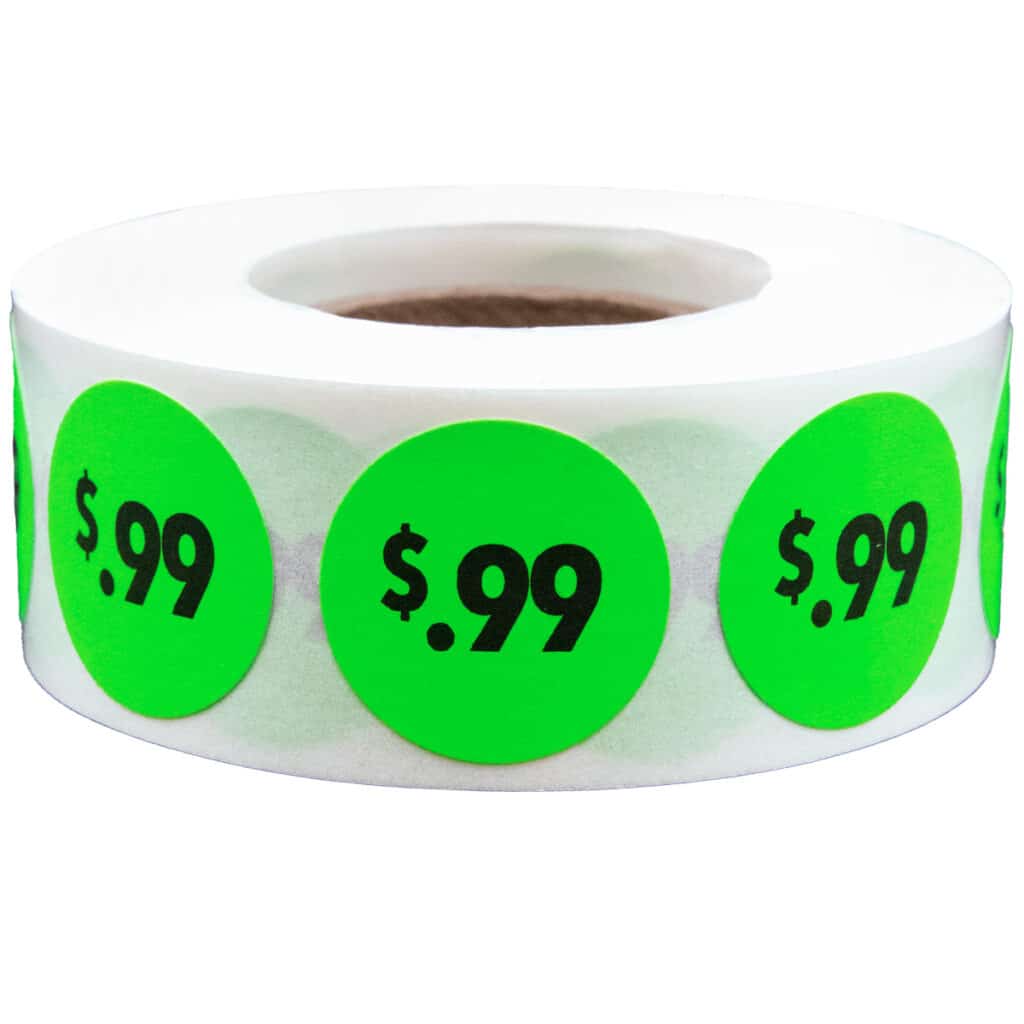 $.99 Cent Price Stickers Fluorescent Green 3/4" Round | InStockLabels.com