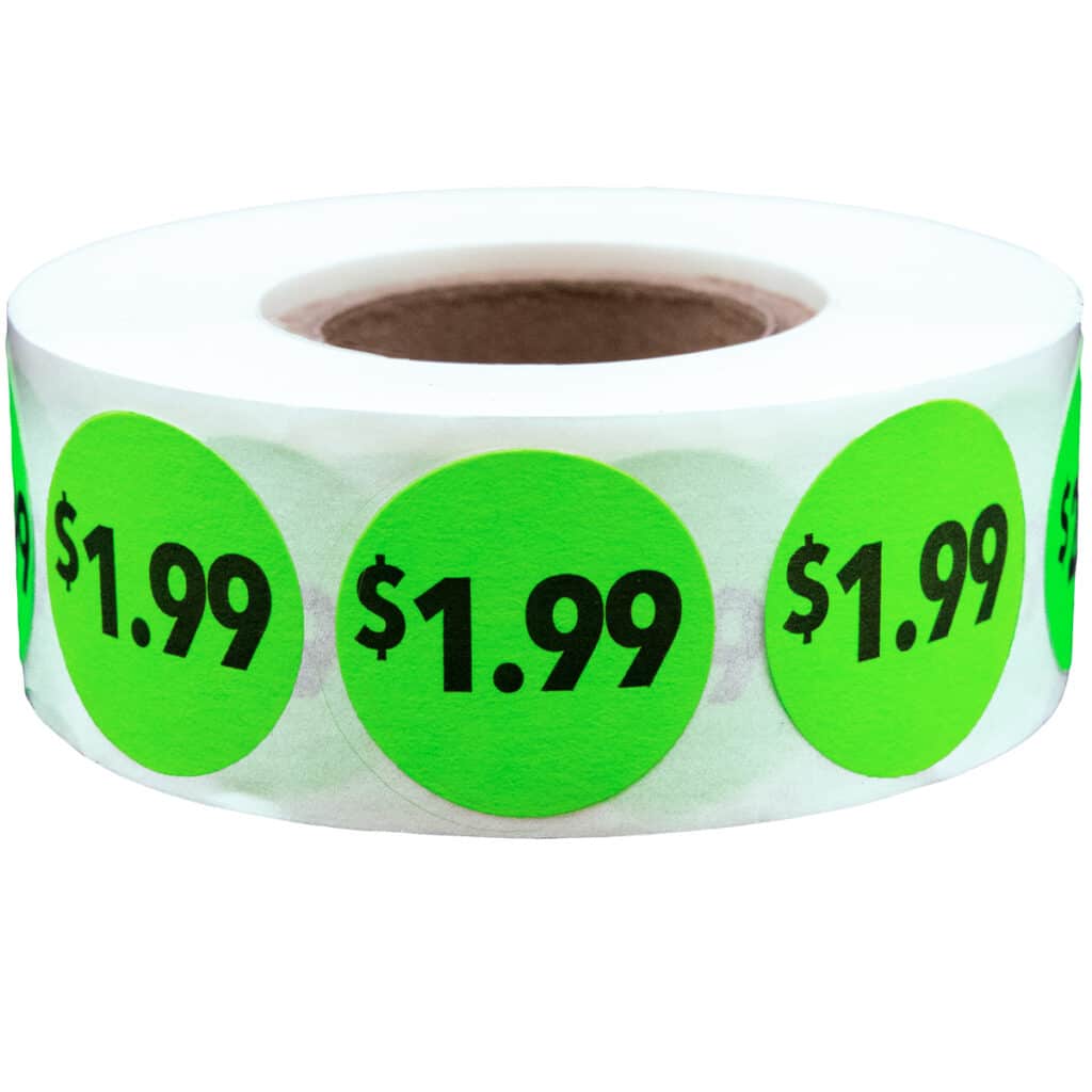 $1.99 Price Stickers Fluorescent Green 3/4" Round | InStockLabels.com