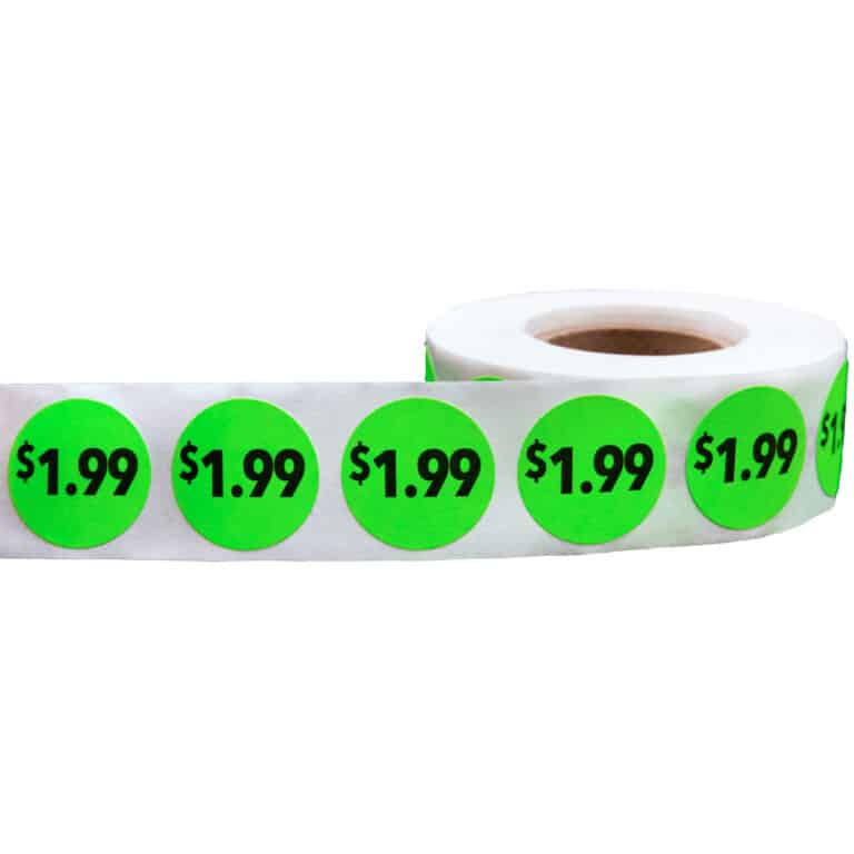 $1.99 Price Stickers Fluorescent Green 3/4" Round | InStockLabels.com