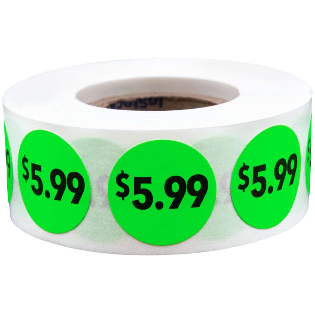 $5.99 Price Stickers Fluorescent Green 3/4" Round | InStockLabels.com