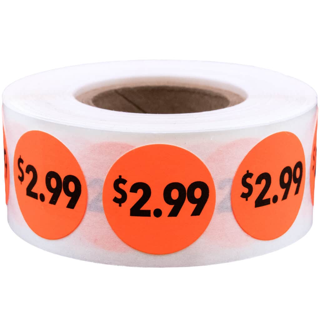 $2.99 Price Stickers Fluorescent Red 3/4" Round | InStockLabels.com