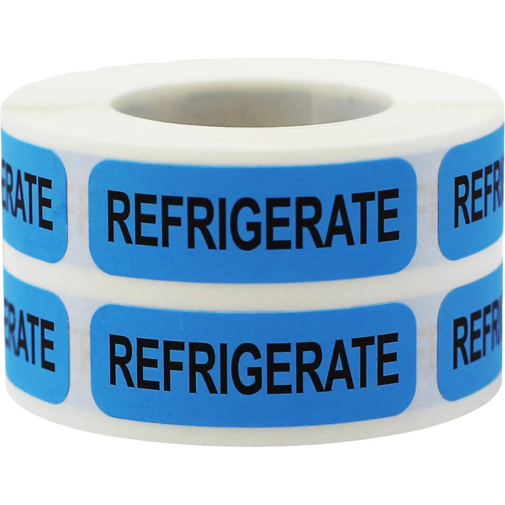 Keep Refrigerated Blue Warning Labels .5" x 1.5" | InStockLabels.com