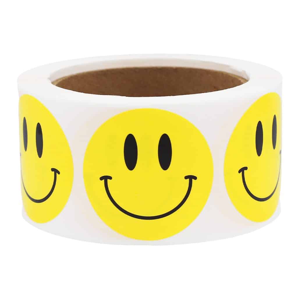 Yellow Smiley Face Stickers 2" Round | InStockLabels.com