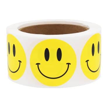 Yellow Smiley Face Stickers 2" Round | InStockLabels.com