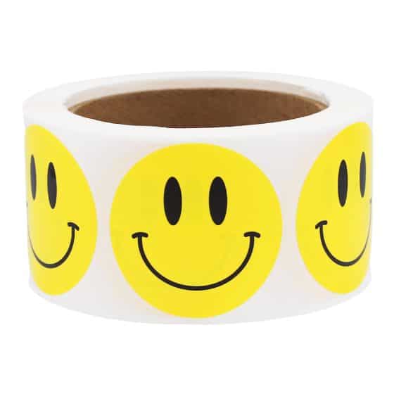 Yellow Smiley Face Stickers 2" Round | InStockLabels.com