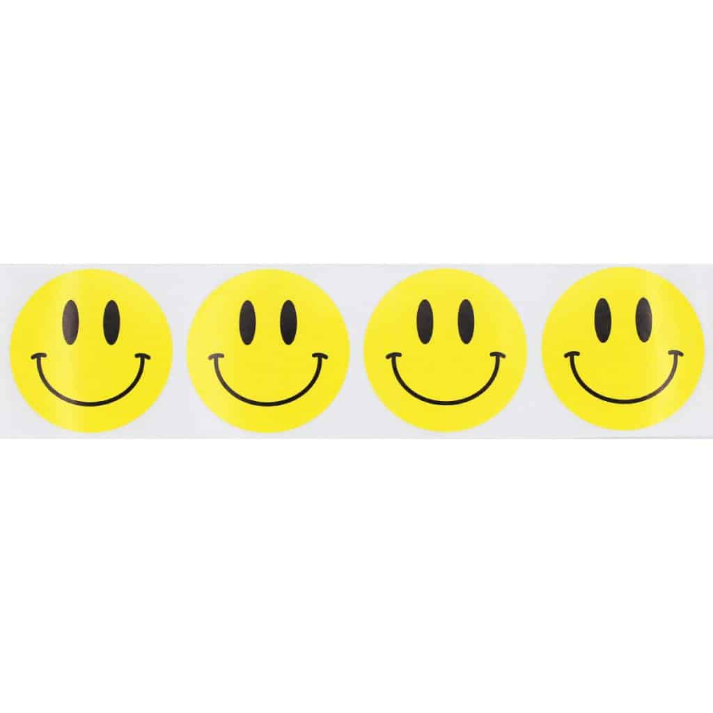 Yellow Smiley Face Stickers 2" Round | InStockLabels.com
