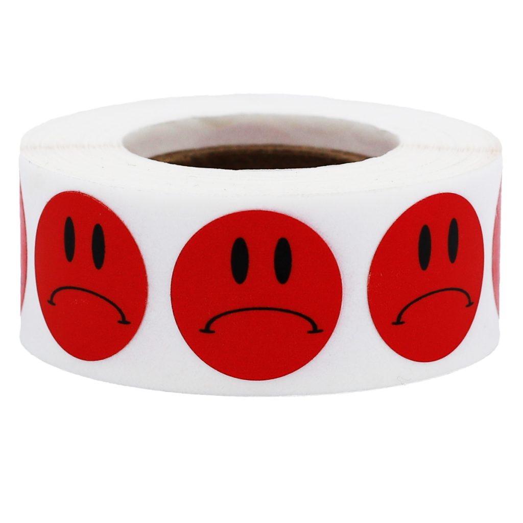 Red Sad Frowny Face Stickers 3/4" Round | InStockLabels.com